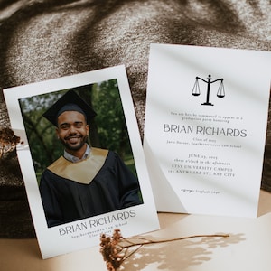 Law School Juris Doctor Graduation Announcement Card, Modern Graduation ...