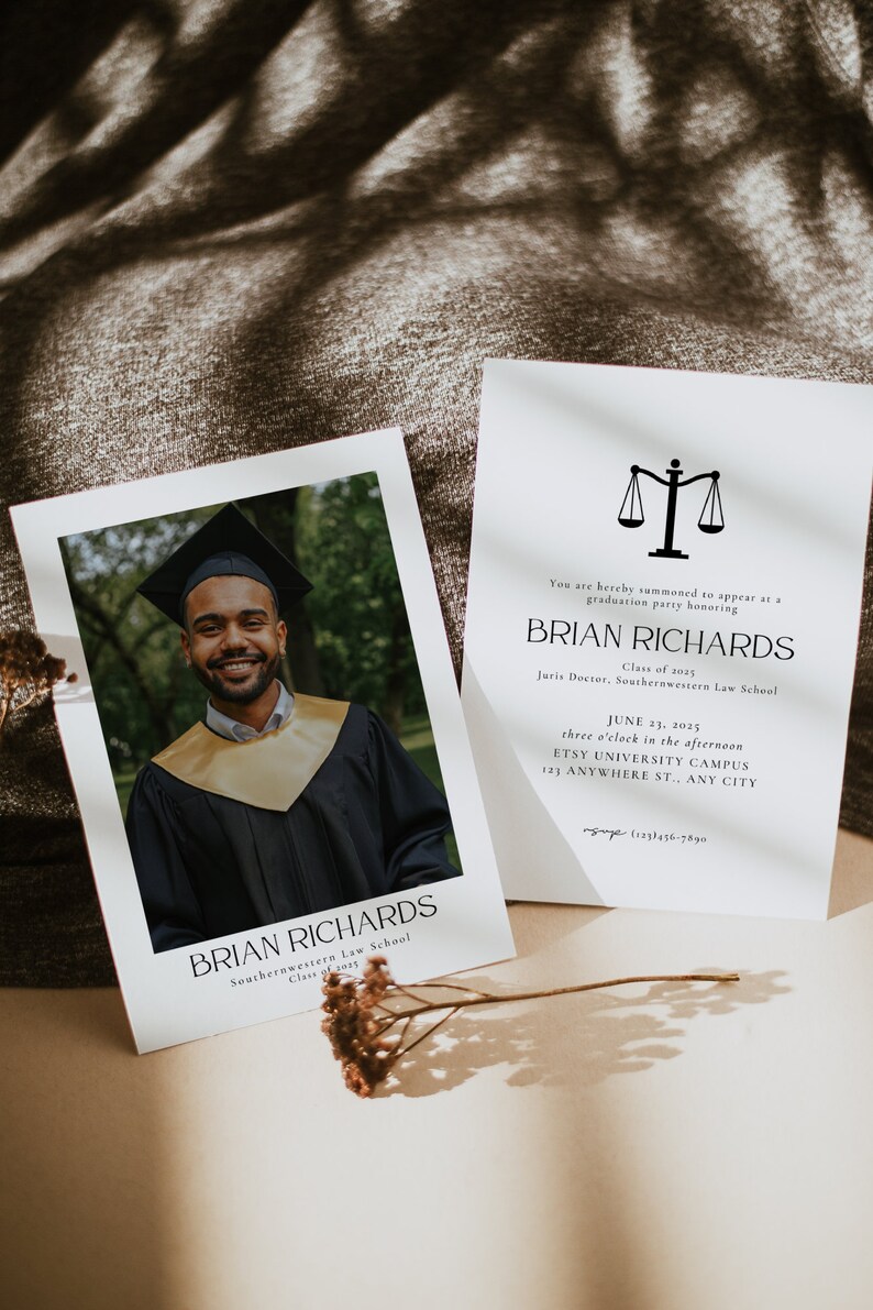 Law School Juris Doctor Graduation Announcement Card, Modern Graduation ...