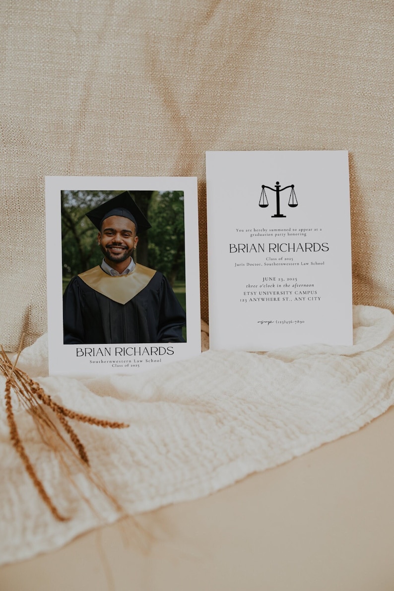 Law School Juris Doctor Graduation Announcement Card, Modern Graduation ...
