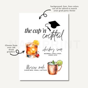 Signature Cocktails Sign Template, Modern Graduation Party Bar Menu ...