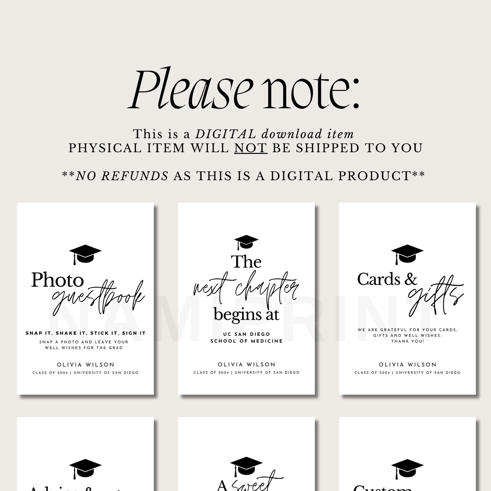 Graduation Cap Party Sign Bundle, Editable Graduation Table Signs ...