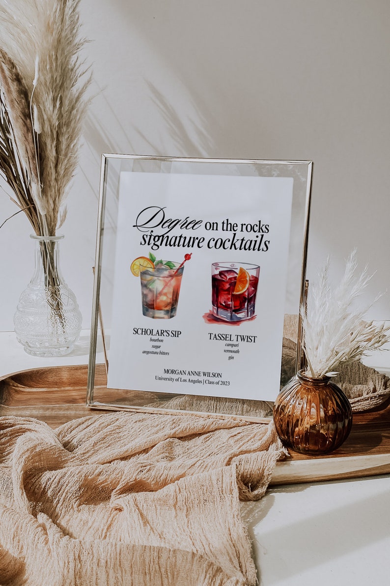Signature Cocktails Sign Template, Modern Graduation Party Bar Menu ...