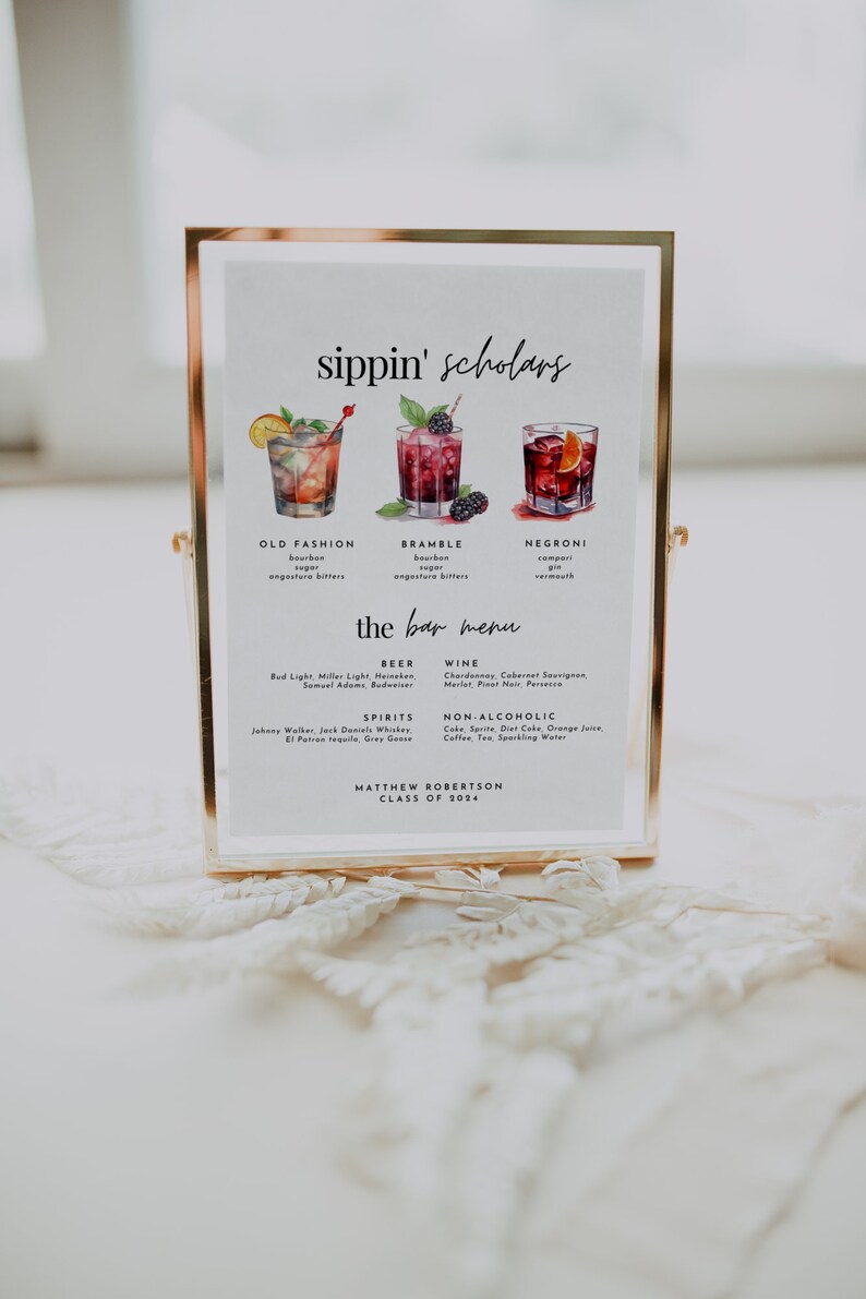 Signature Cocktails Sign Template Modern Graduation Party Bar - Etsy