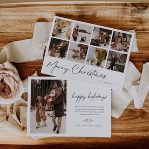 Photo Christmas Card Template, Editable Year in Review Template, Boho ...