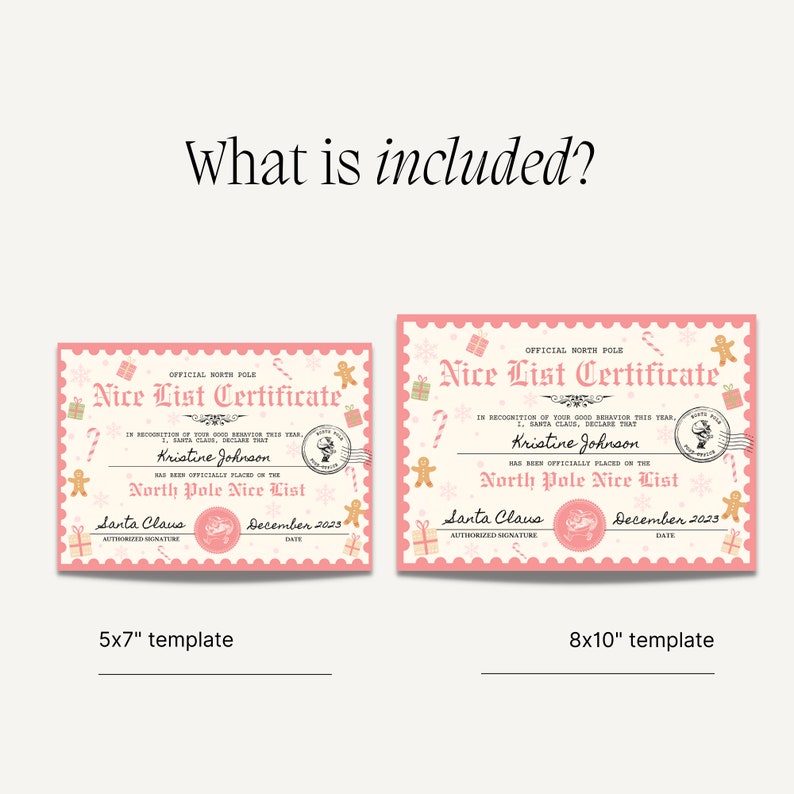 Pink Winter Wonderland Certificate, Pink Nice List Certificate Canva ...