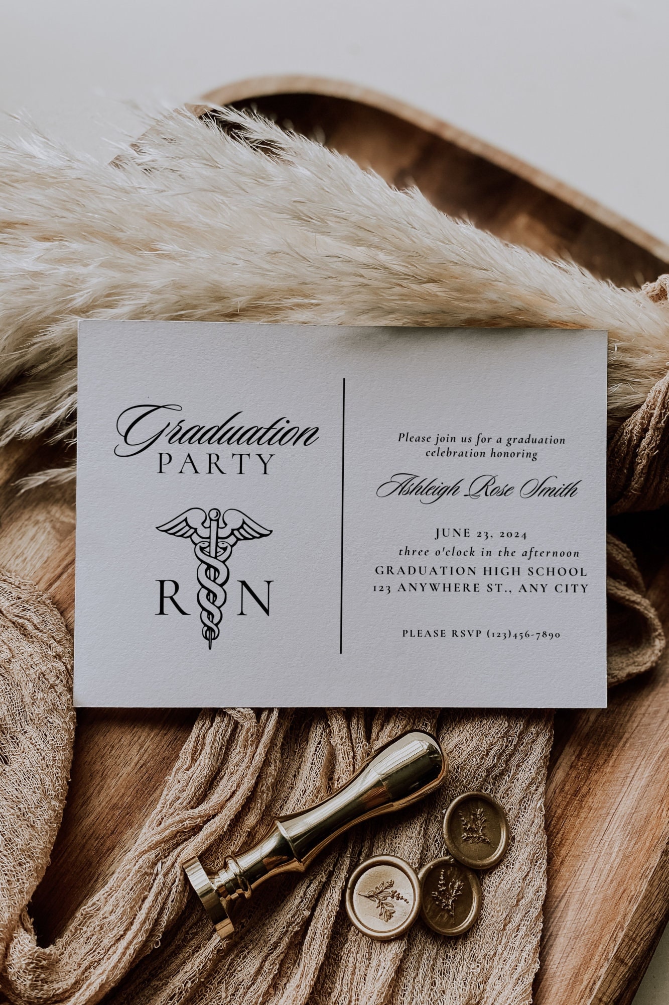 Nurse Graduation Party Invitation Card, Modern Minimalist RN Grad Card ...