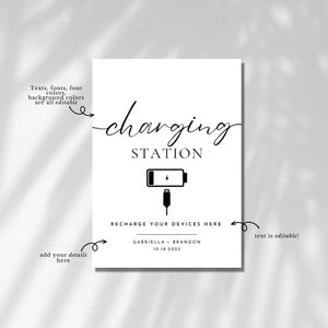 Charging Station Sign Template, Editable Phone Charging Sign, Power Bar ...
