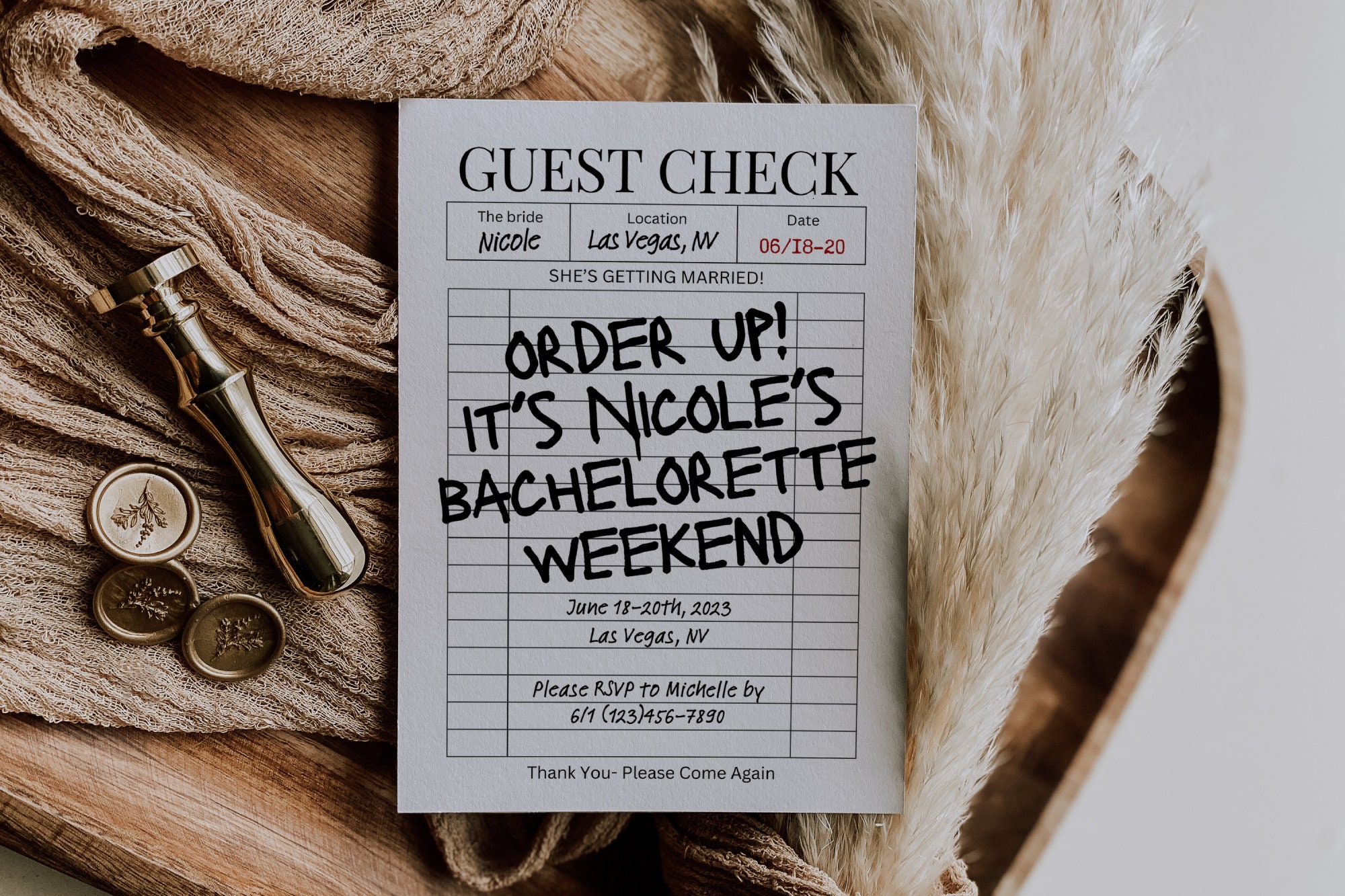 Retro Guest Check Bachelorette Itinerary Template - Etsy
