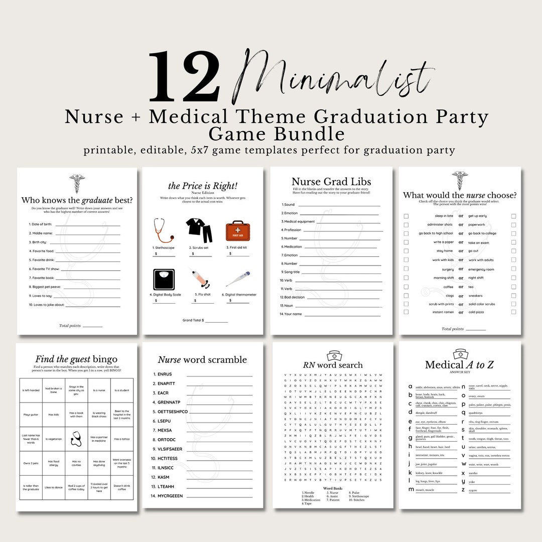 Nurse Graduation Game Bundle, RN BSN Medical School Graduation Party ...