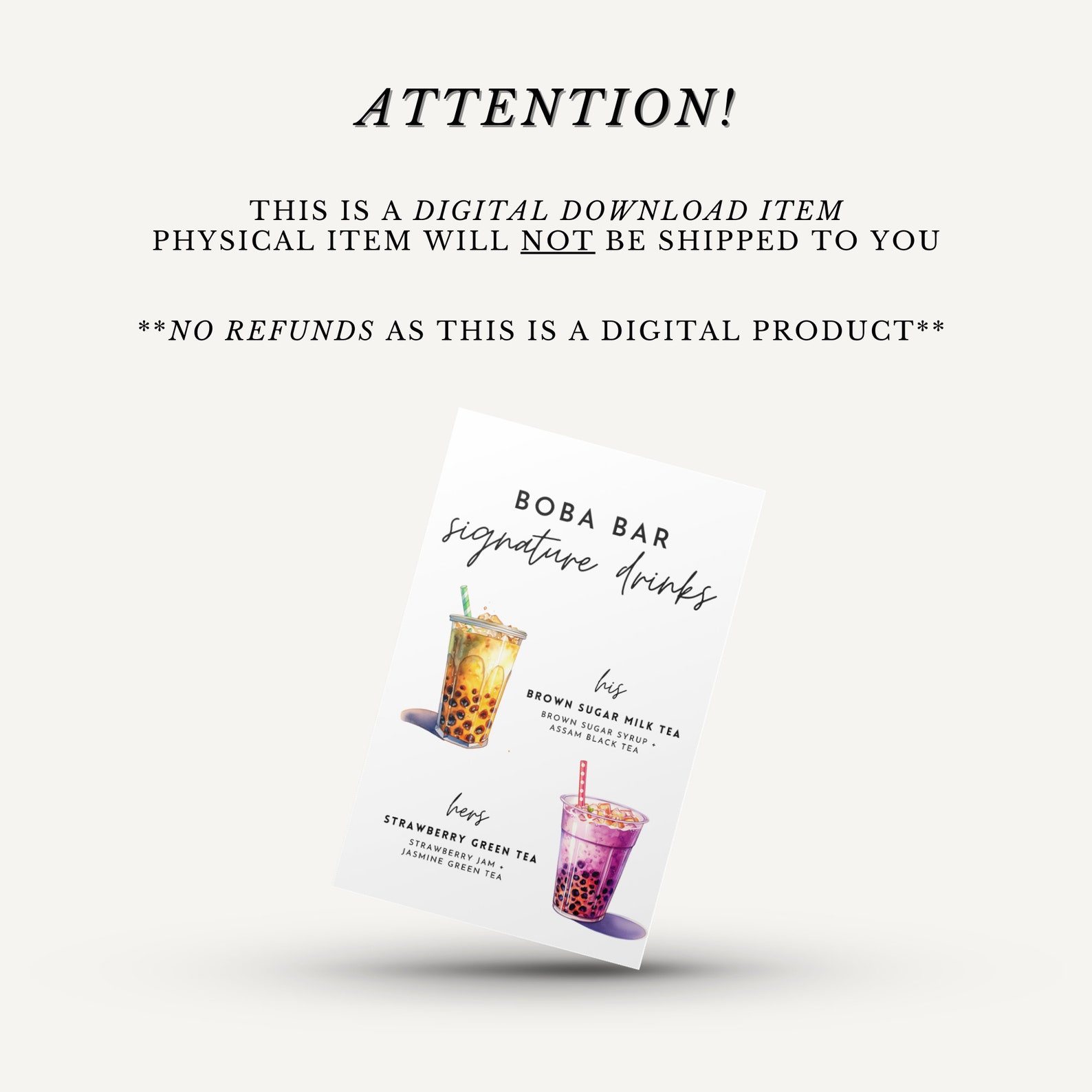 Boba Bar Wedding Sign Signature Drink Sign Milk Tea Bar Menu - Etsy