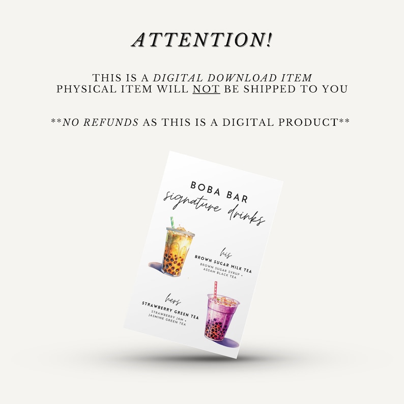 Boba Bar Wedding Sign Signature Drink Sign Milk Tea Bar Menu - Etsy