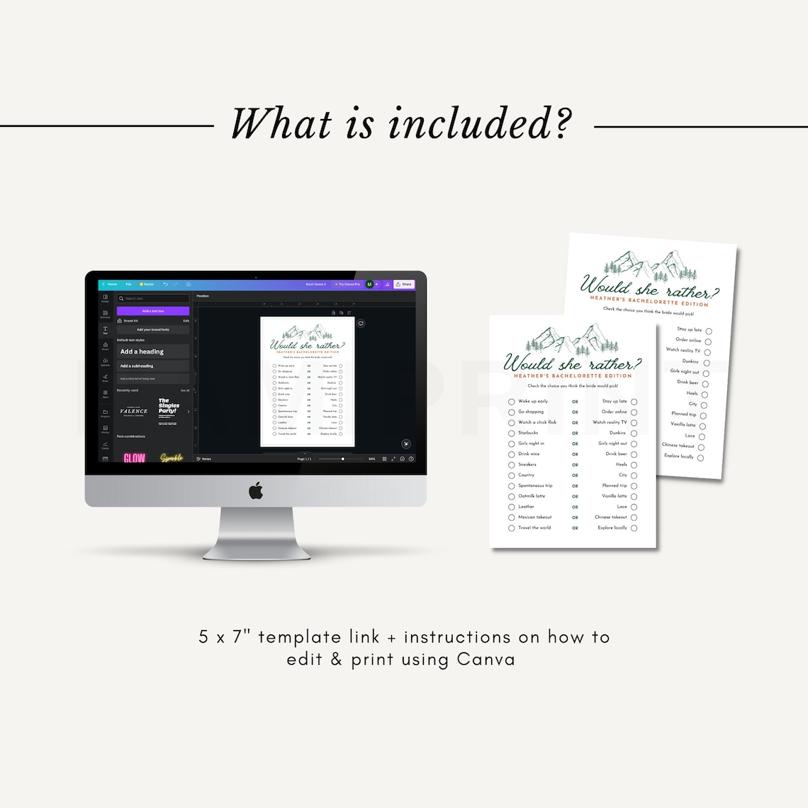 Would She Rather Bachelorette Party Game Template, Would Bride Rather ...
