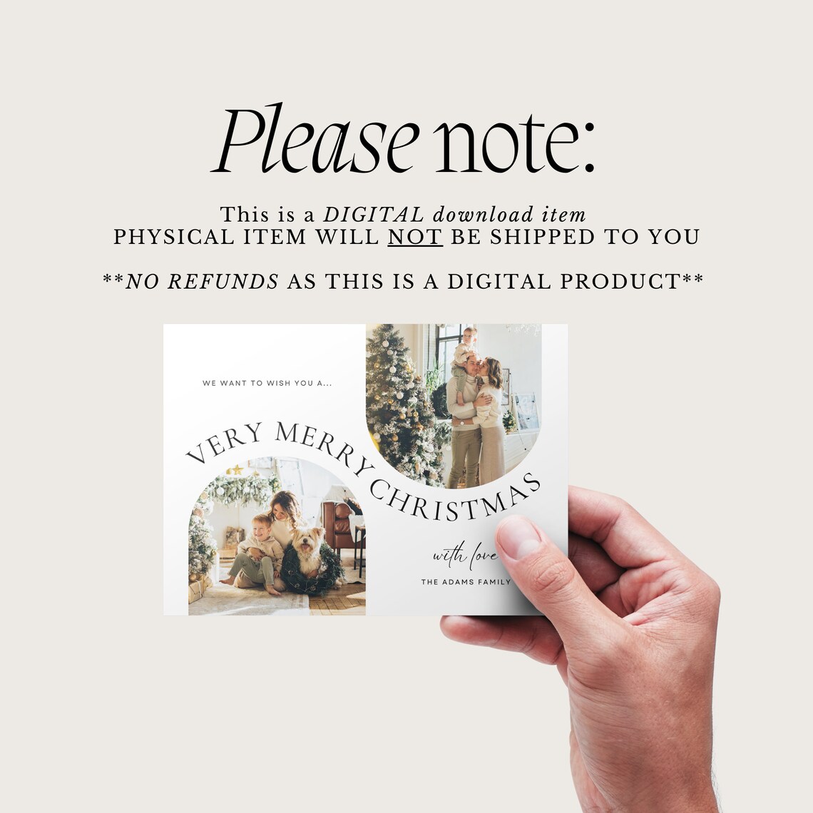 Minimalist Photo Christmas Card Template, Editable Holiday Greeting ...