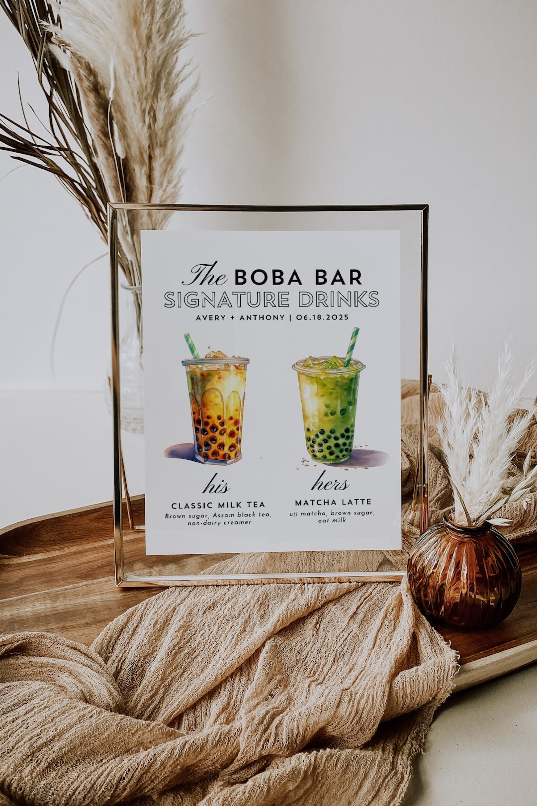 Boba Bar Menu Wedding Sign, Signature Drink Sign, Milk Tea Bar Menu ...