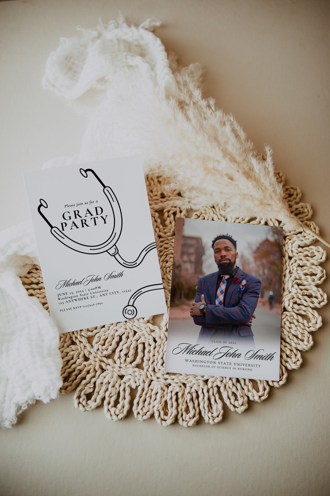 Nursing Graduation Announcement Card, BSN RN Nurse Grad, Minimalist ...