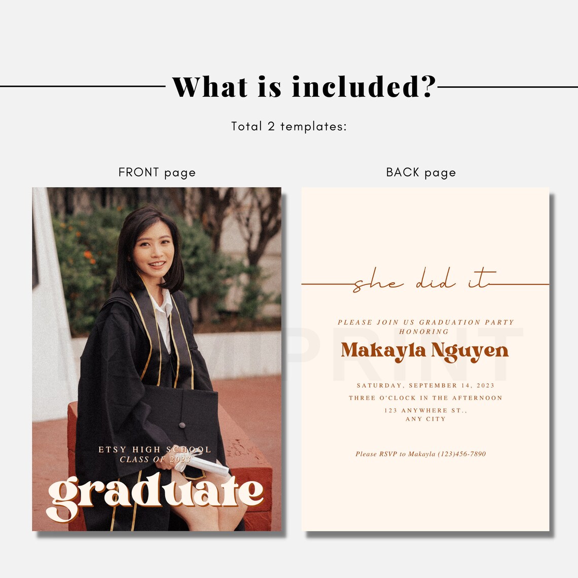 Retro Graduation Ceremony Card Template, Editable Boho Terracotta ...