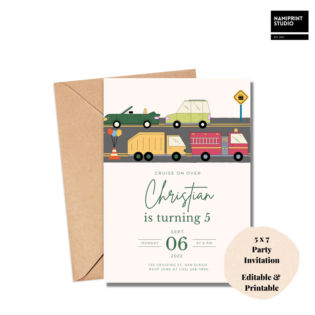 Car Birthday Invitation, Transportation Car Theme Birthday Invitation ...
