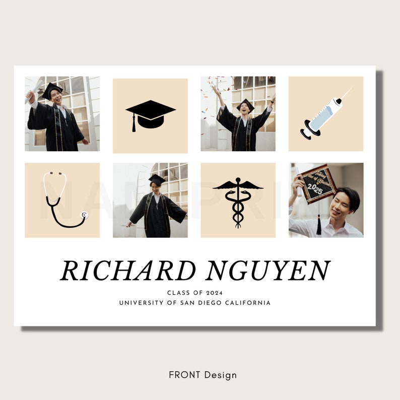 Modern Graduation Announcement Card, RN Grad Party Invites, Nurse ...