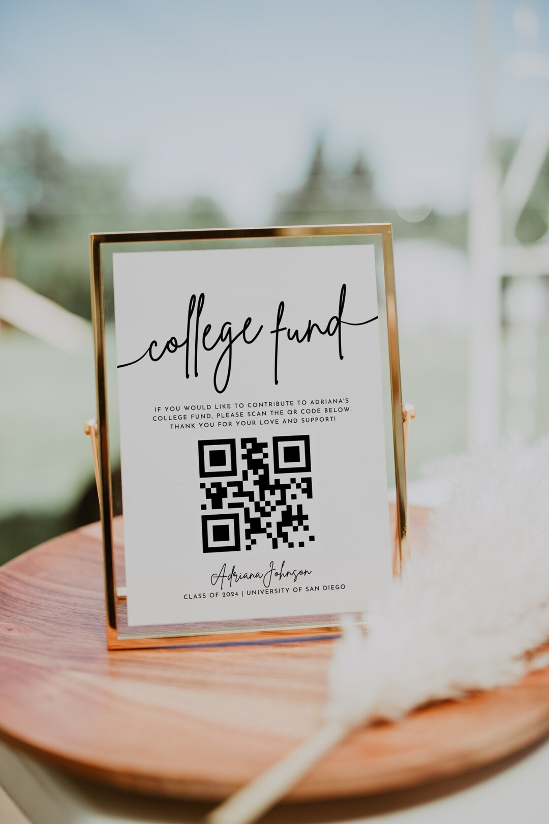 College Fund QR Code Sign for 2023 Graduation Party, Modern Minimalist ...