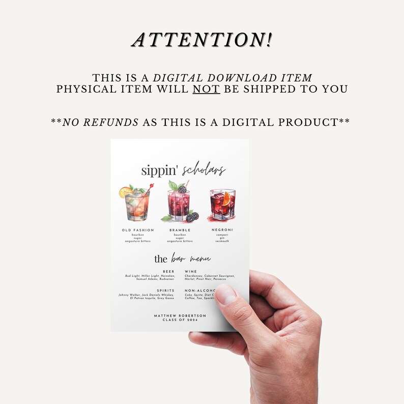 Signature Cocktails Sign Template, Modern Graduation Party Bar Menu ...