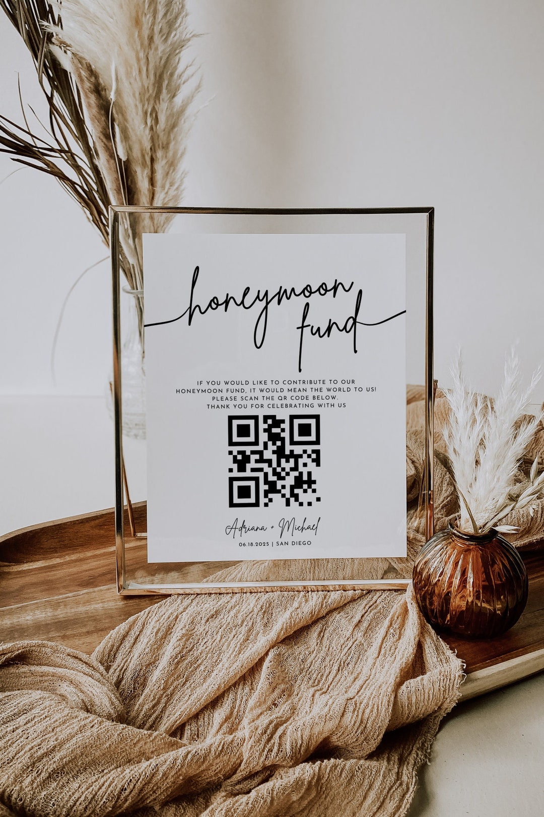 Honeymoon Fund QR Code Sign, Modern Wedding Venmo QR Code Sign ...