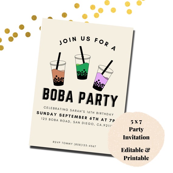 Editable Boba Party Invitation Card Boba Gift Boba Party | Etsy