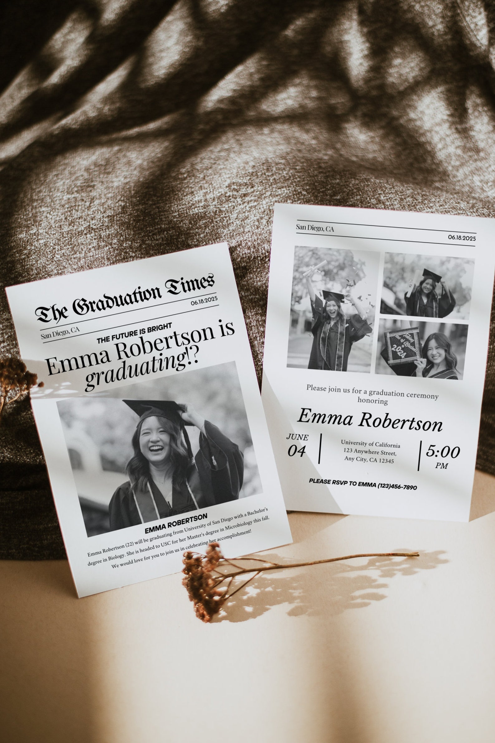 Newspaper Graduation Announcement Card, Modern Senior Graduation Photo ...