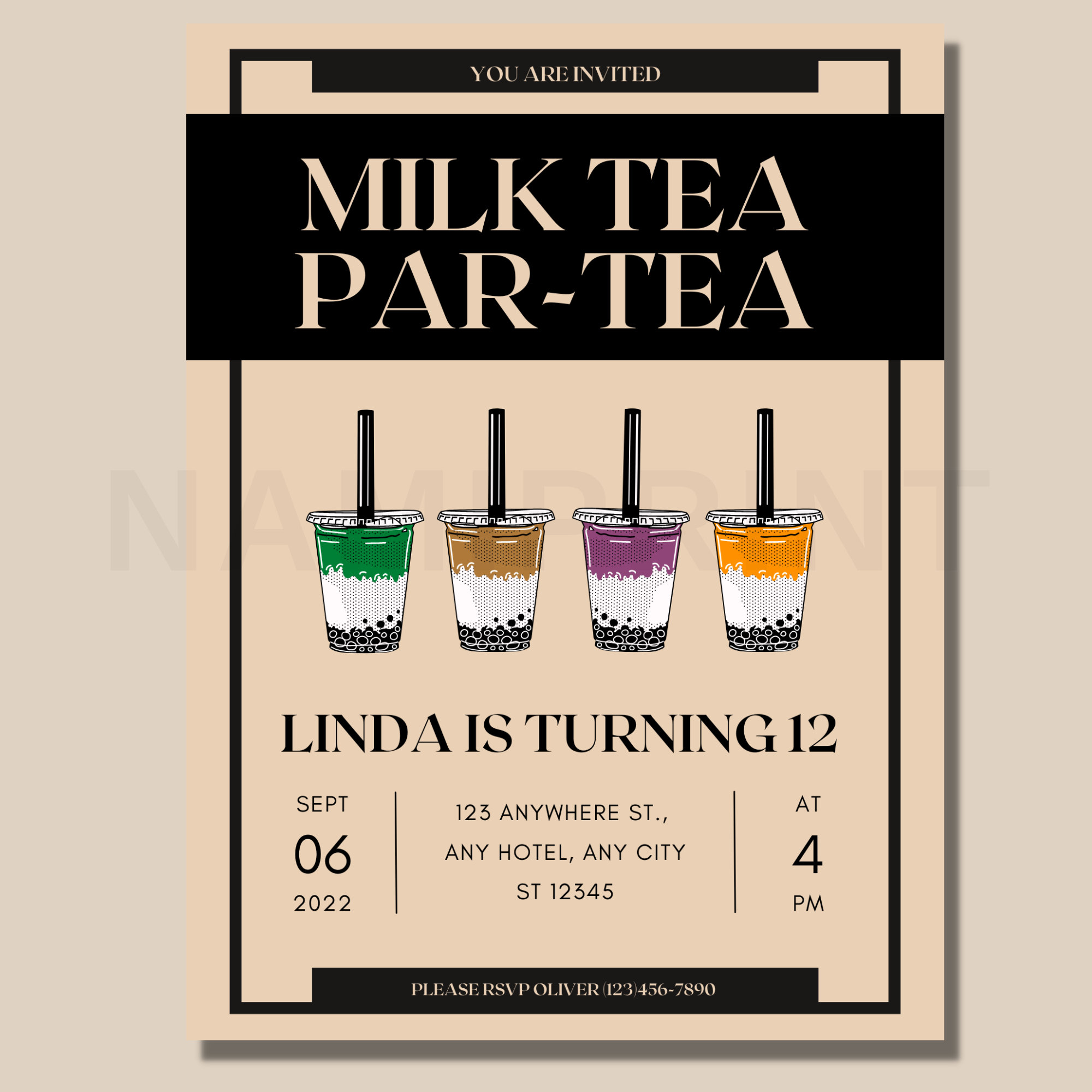 Milk Tea Party Invitation Template Boba Milk Tea Birthday - Etsy