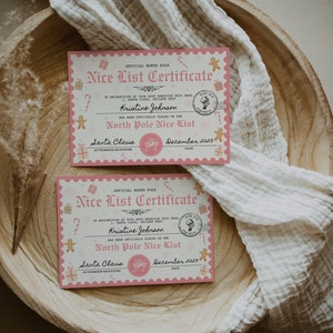 Pink Winter Wonderland Certificate, Pink Nice List Certificate Canva ...