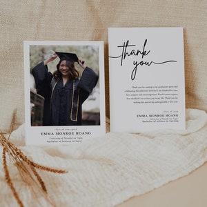 Graduation Party Thank You Card, Modern Thank You Note, Editable ...