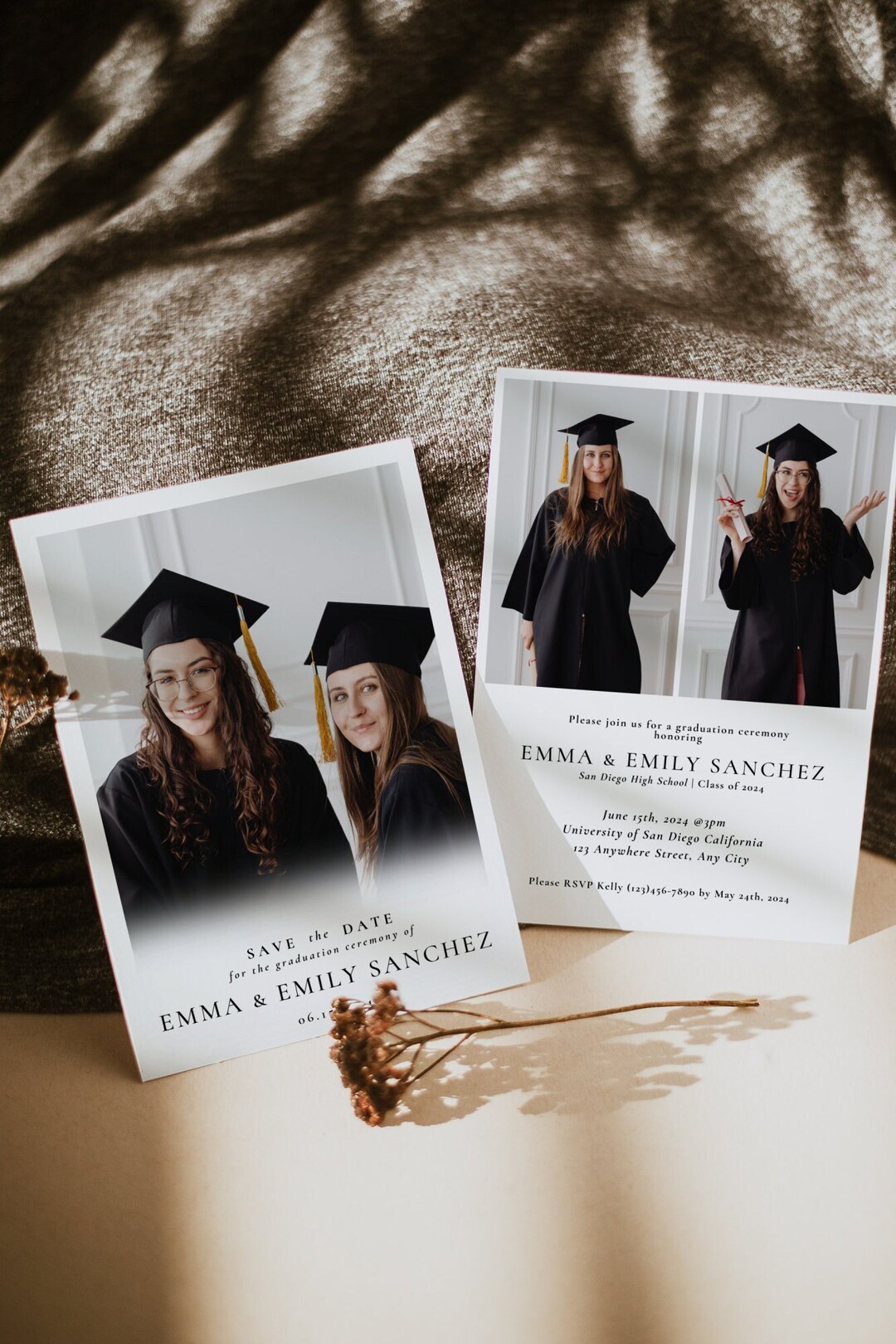 Graduation Announcement Card for Twins, Modern Twins Graduation Party ...
