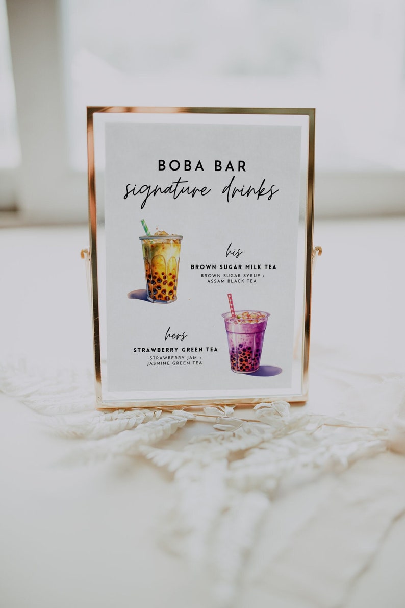 Boba Bar Wedding Sign Signature Drink Sign Milk Tea Bar Menu - Etsy