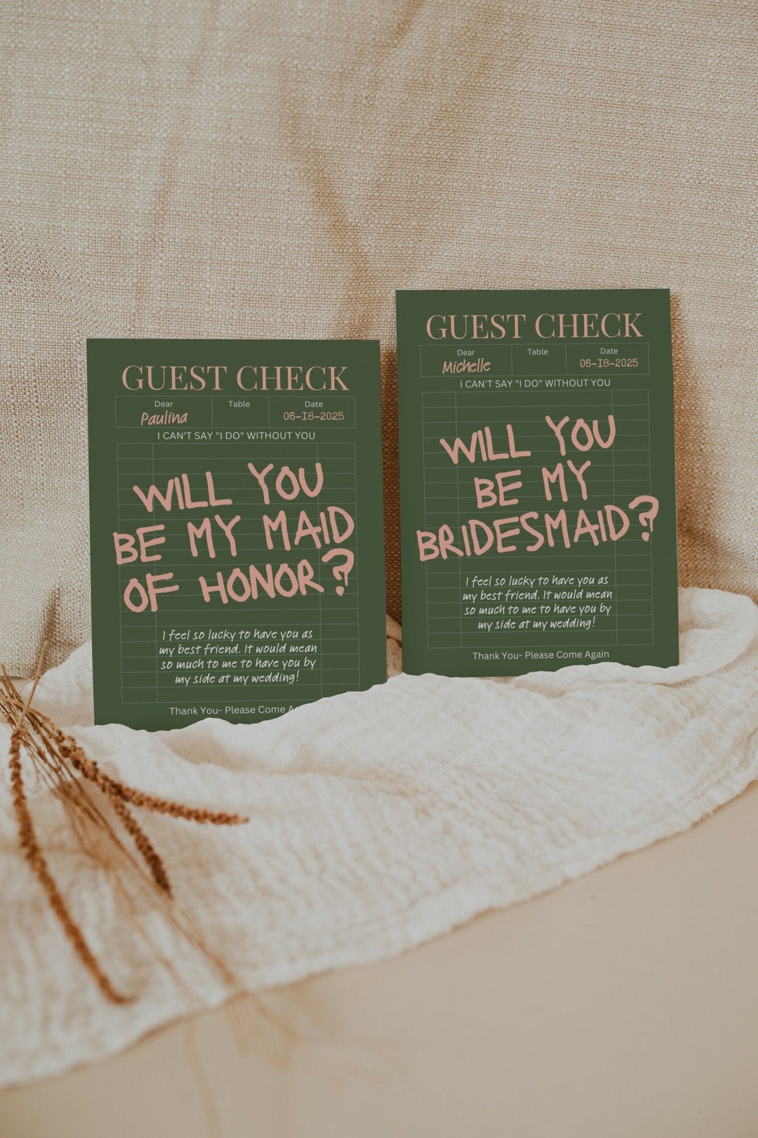 Guest Check Bridesmaid Proposal Template, Trendy Guest Check, Unique ...