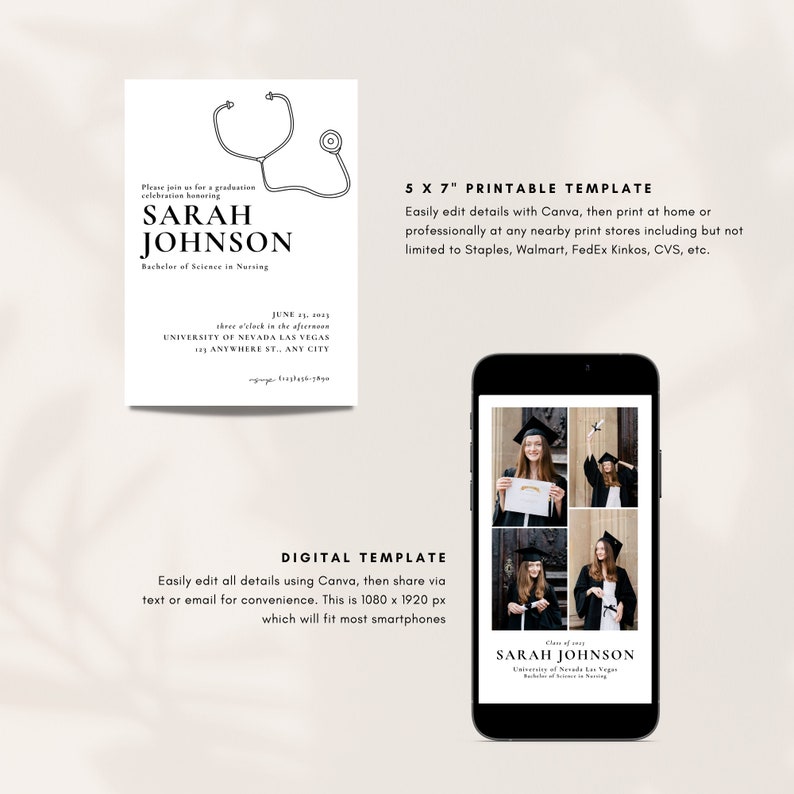 Digital Nurse Graduation Invitation Template, Minimalist RN Graduation ...