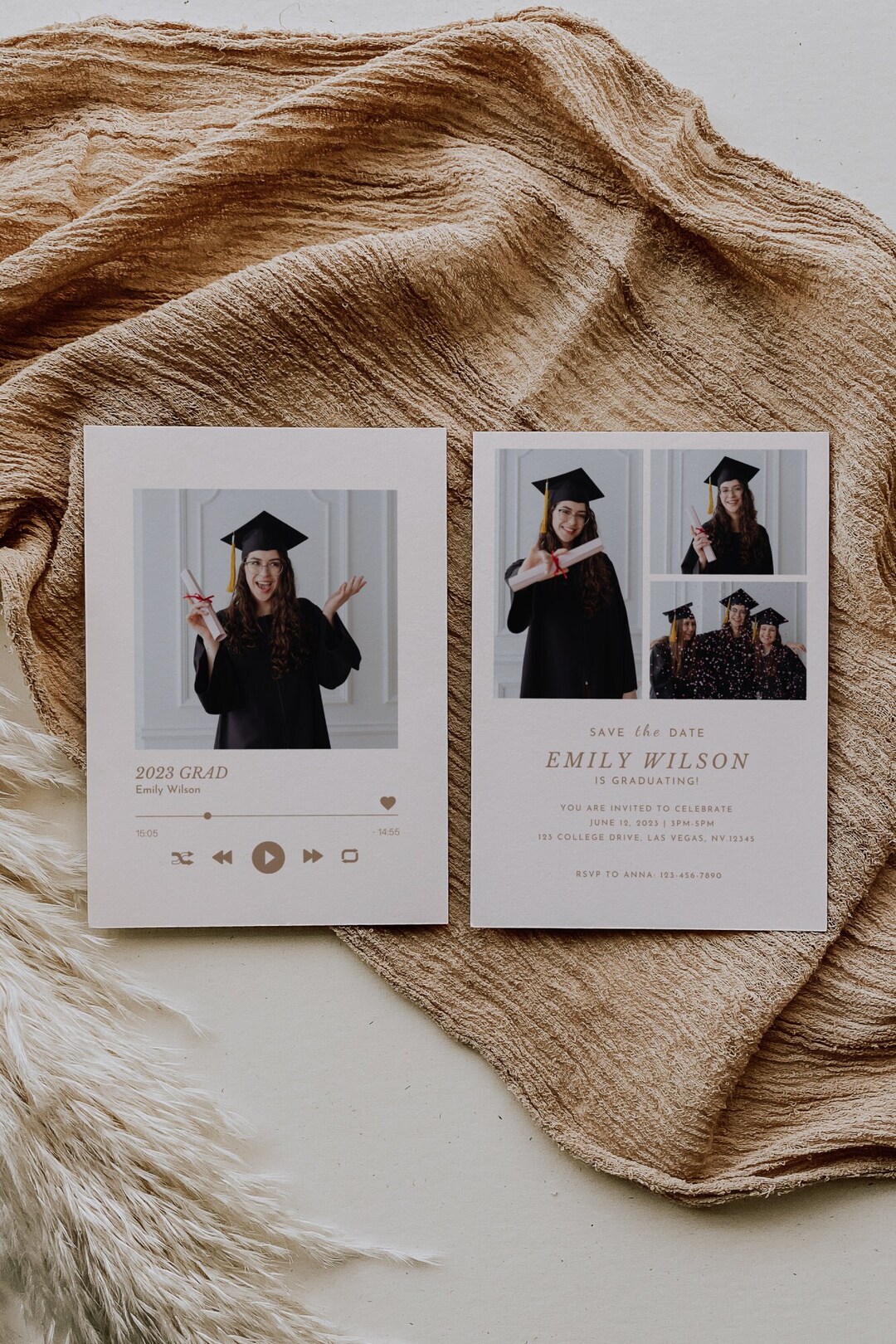 Minimalist Graduation Photo Announcement Card, Modern Editable ...