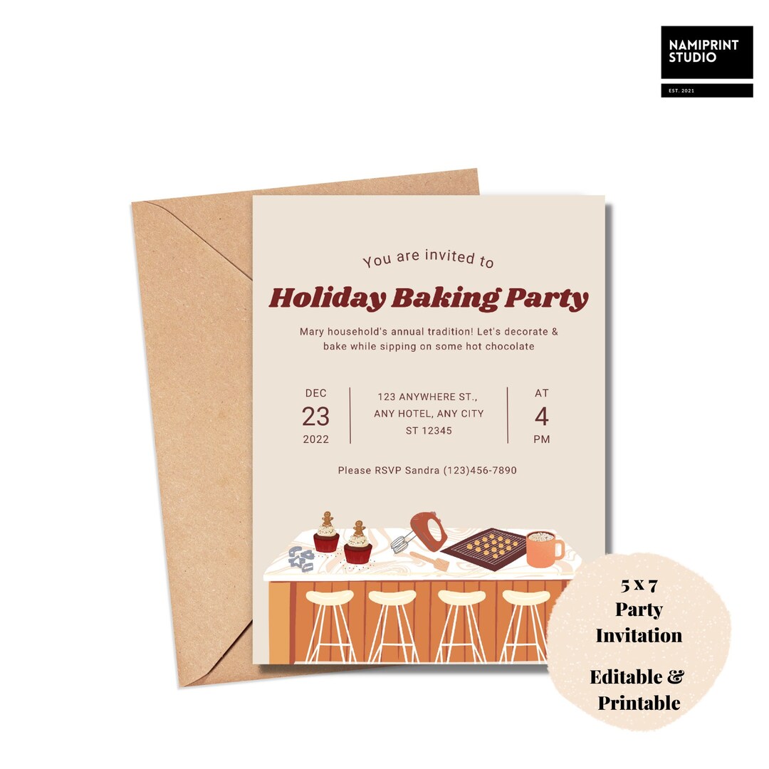 Retro Holiday Baking Party Invitation Template, Christmas Cookie ...