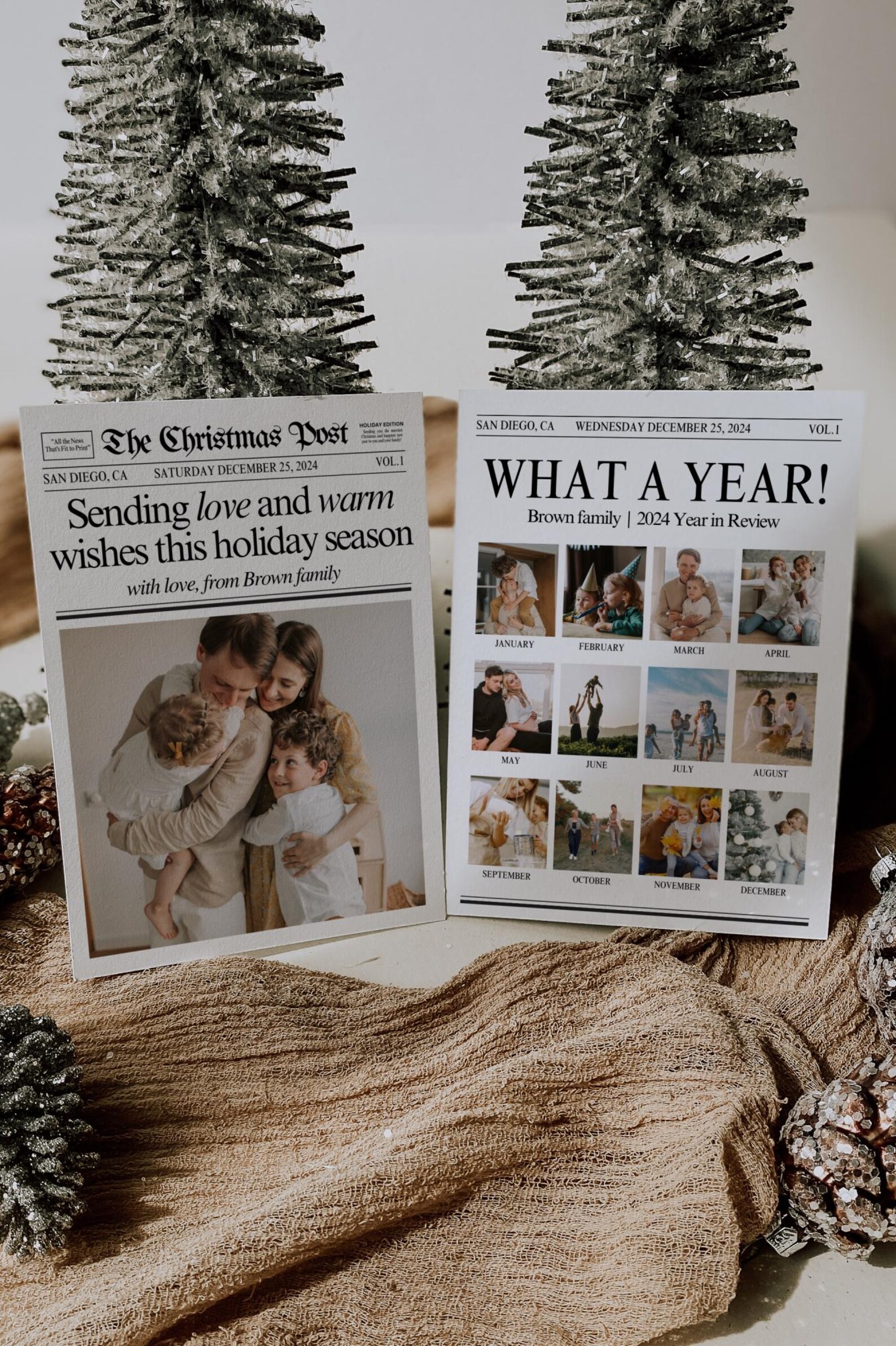 Minimalist Newspaper Christmas Card Template, Editable Year in Review ...