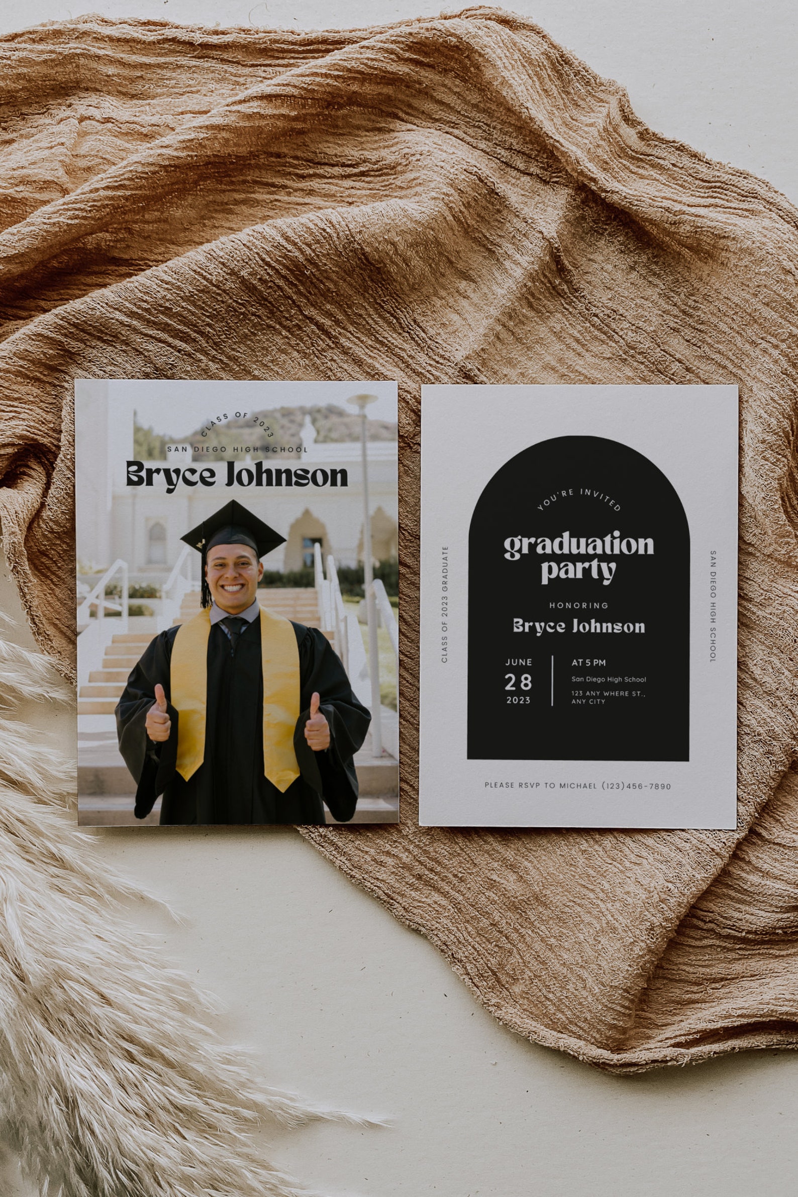Retro Graduation Announcement Card Modern Boho Graduation - Etsy