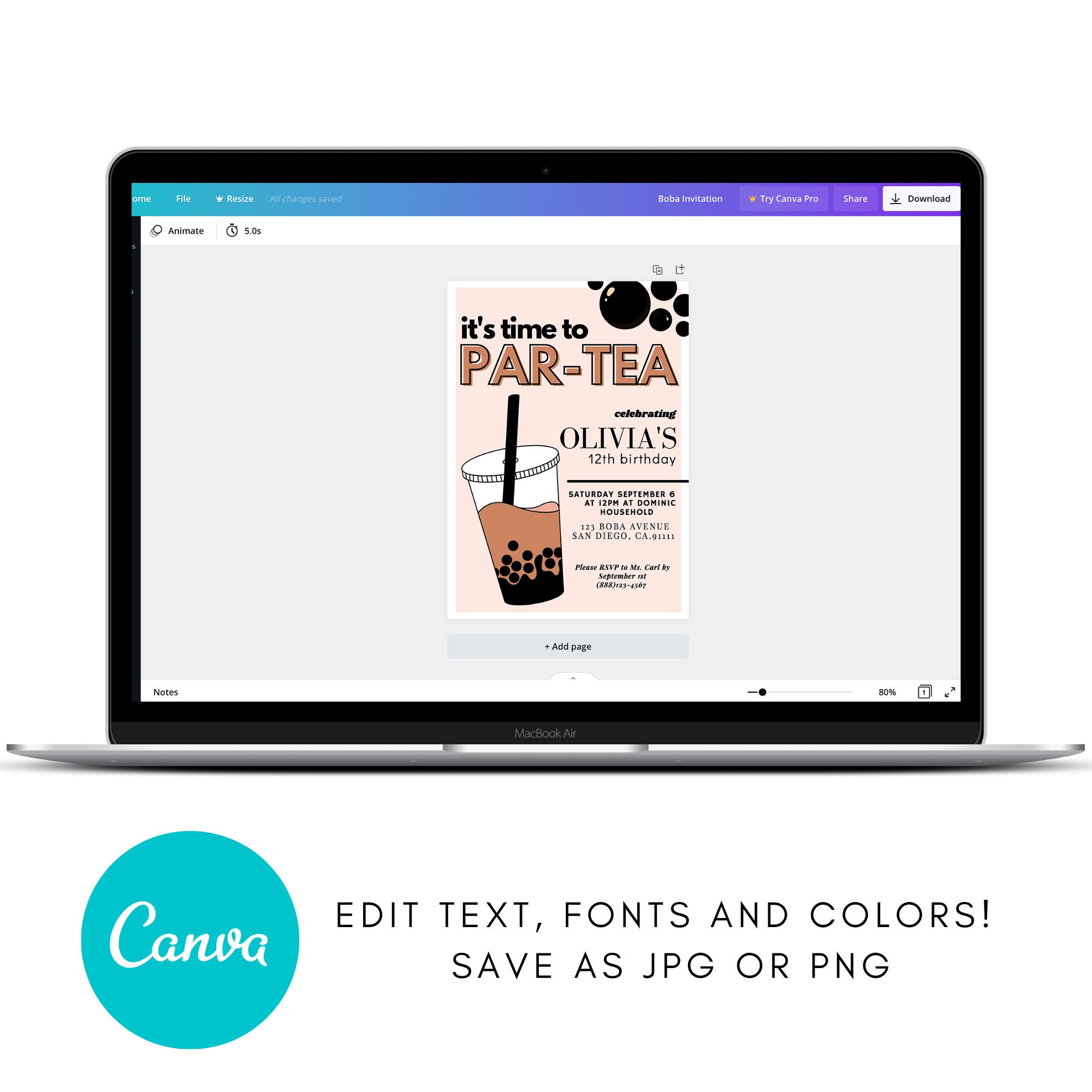 Boba Party Editable Invitation Template Boba Theme Birthday - Etsy