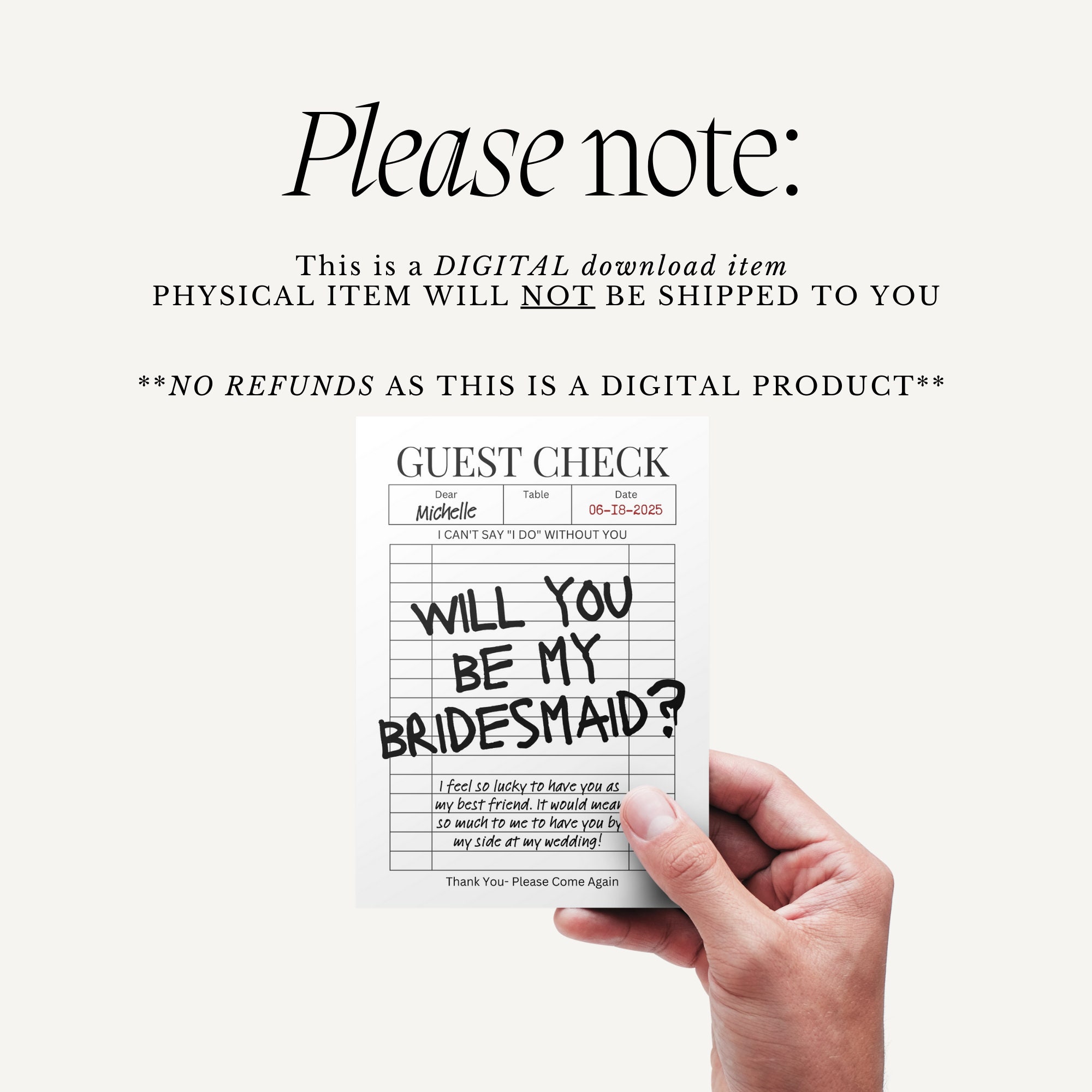 Guest Check Bridesmaid Proposal Template, Trendy Guest Check, Modern ...