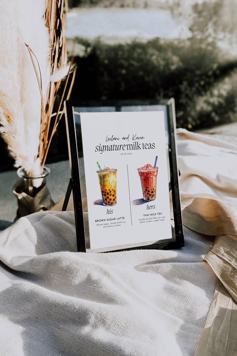 Boba Bar Menu Wedding Sign, Signature Drink Sign, Milk Tea Bar Menu ...