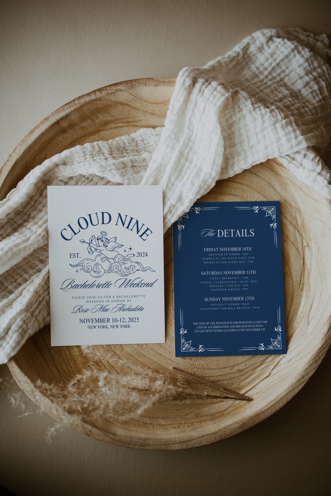 On Cloud Nine Bachelorette Party Invitation Template, the Bride is on ...