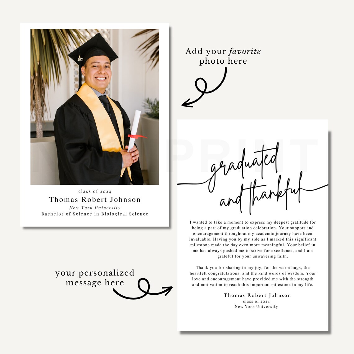 Graduation Party Thank You Card Modern Thank You Note - Etsy