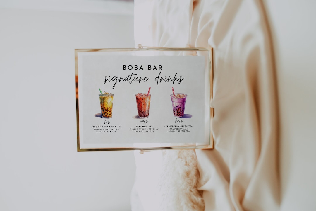 Boba Bar Wedding Sign, Signature Drink Sign, Milk Tea Bar Menu Template ...