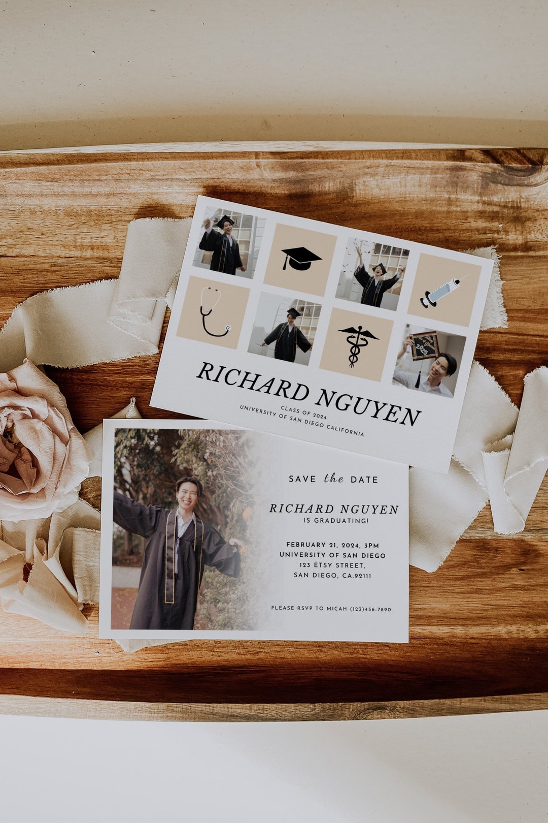 Modern Graduation Announcement Card, RN Grad Party Invites, Nurse ...
