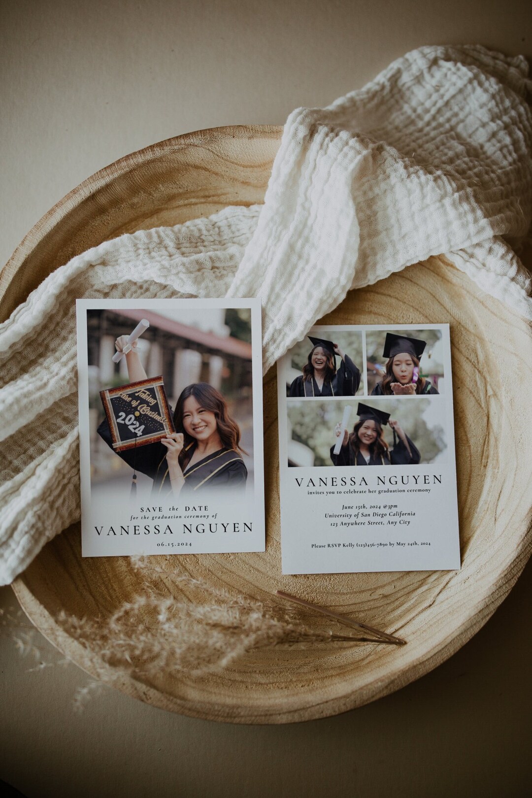 Minimalist Graduation Photo Announcement Card, Modern Editable ...