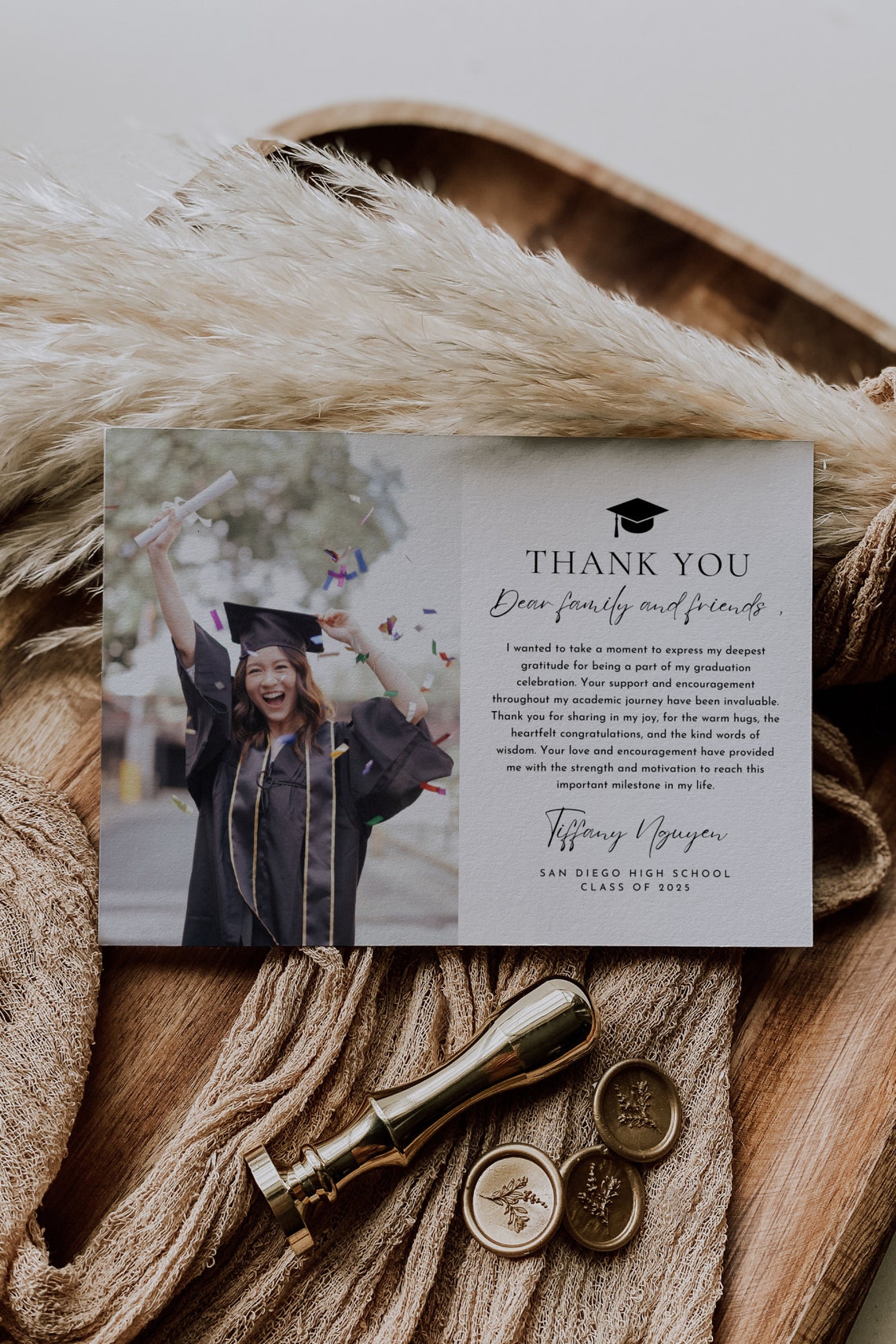 Minimalist Graduation Thank You Card, Editable Graduation Thank You ...