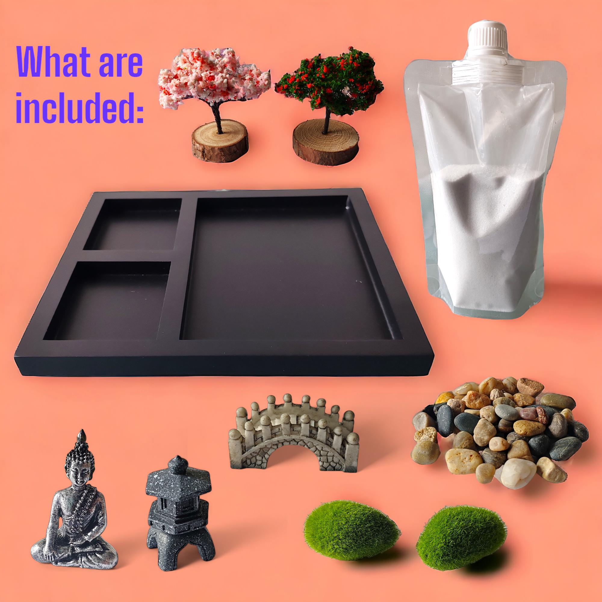 ZEN&TAO Classic Japanese Zen Garden Kit, Black Tray With Buddha Statue ...