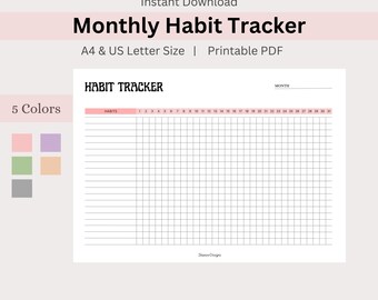 Monthly Habit Tracker Printable Landscape, Habit Tracker Template ...