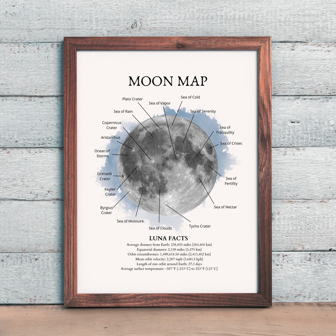 Moon Map Educational Print Space Poster Homeschool Nature Printable - Etsy